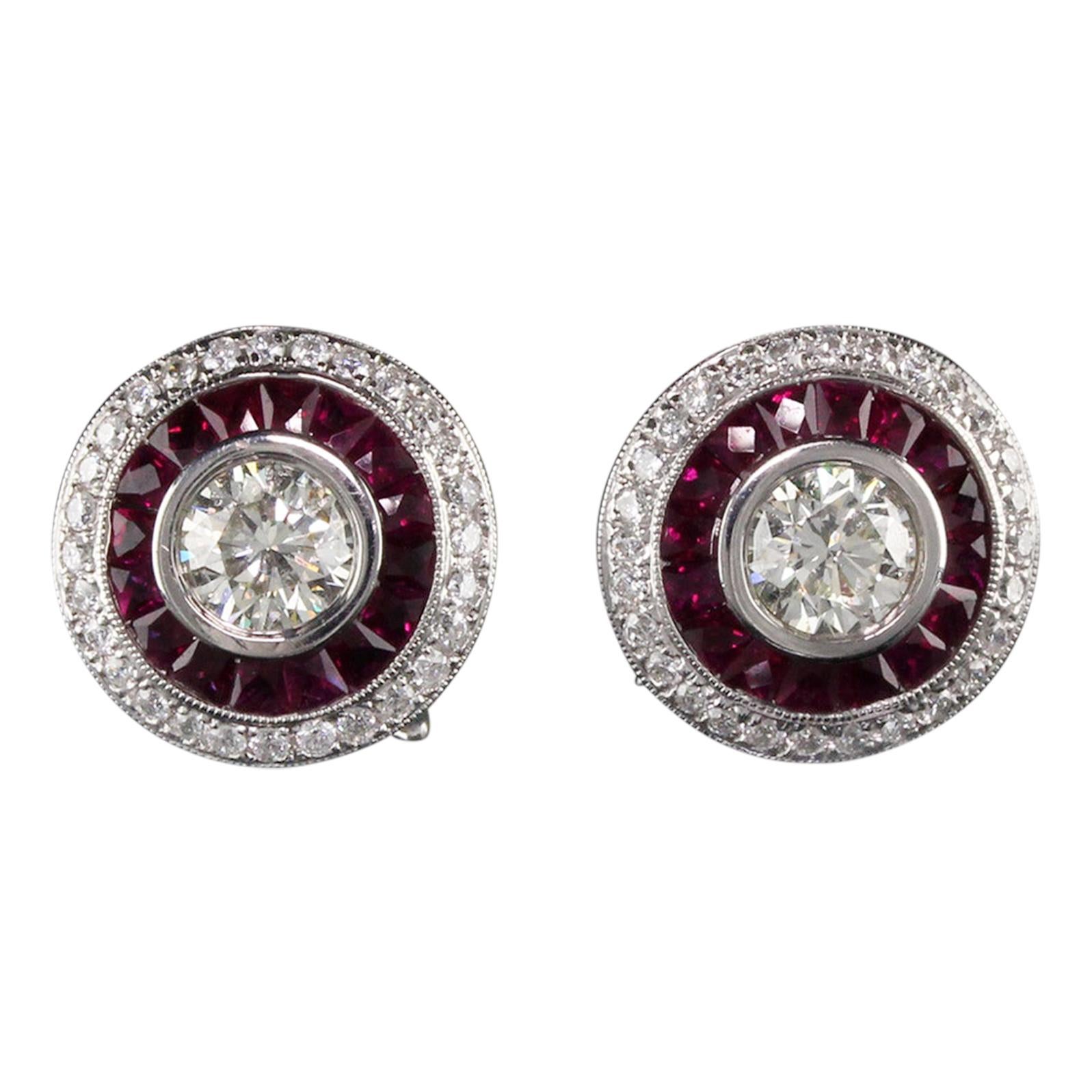 Blue Sapphire, Ruby with Diamond Earrings 18 Karat White Gold For Sale ...