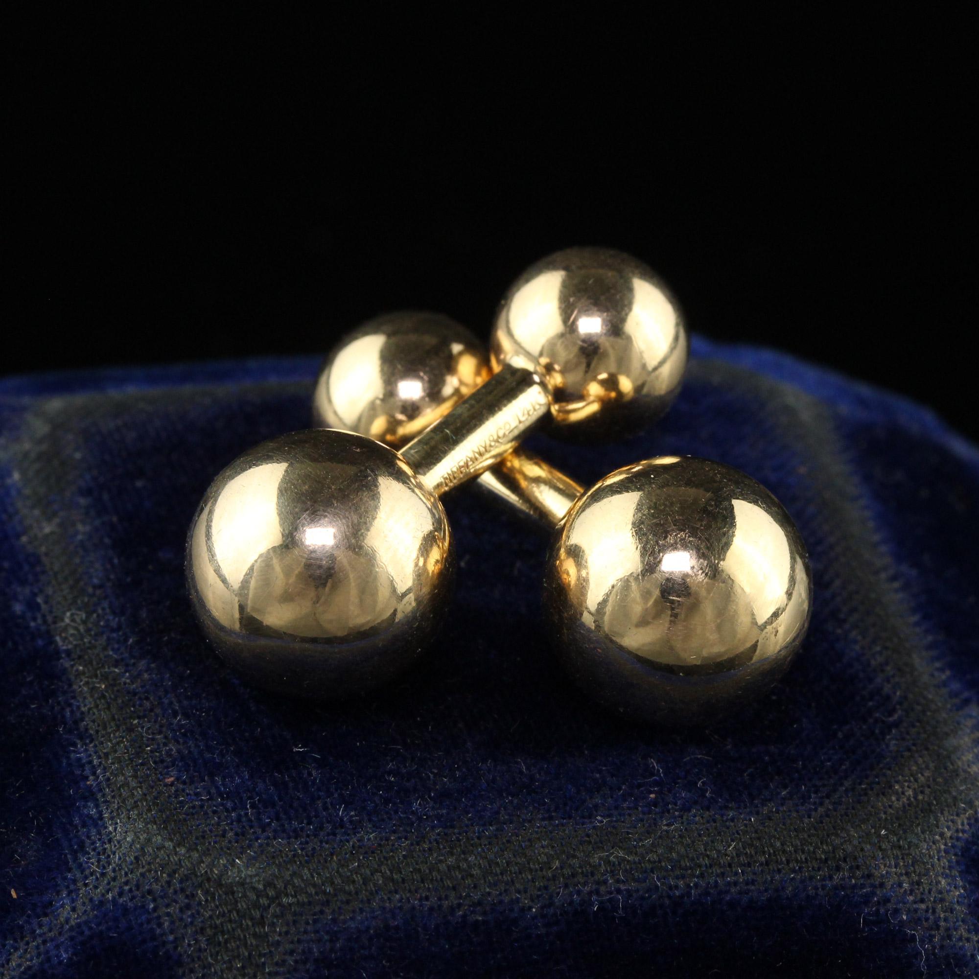 Vintage Estate Tiffany and Co 14K Yellow Gold Classic Ball Domed Cufflinks For Sale at 1stDibs