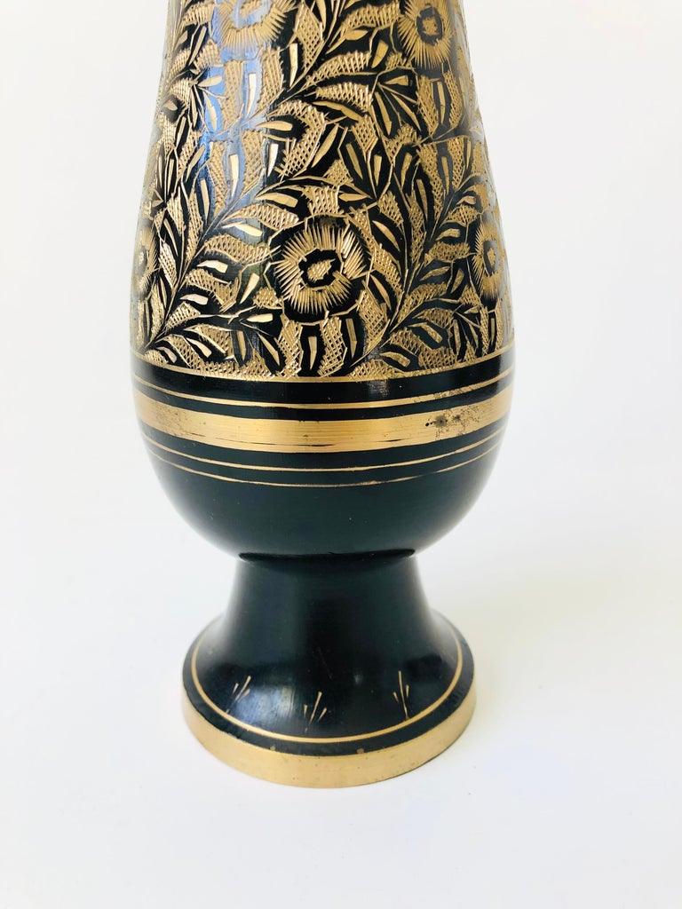 Vintage Etched Brass Vase For Sale at 1stDibs