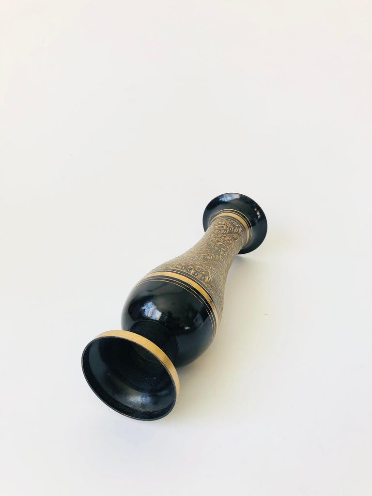 Vintage Etched Brass Vase For Sale at 1stDibs