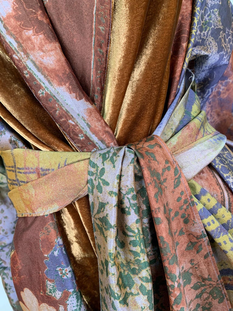 Etro Printed Silk and Velvet Patchwork Kimono Jacket with Sash Belt and Draperies at 1stDibs