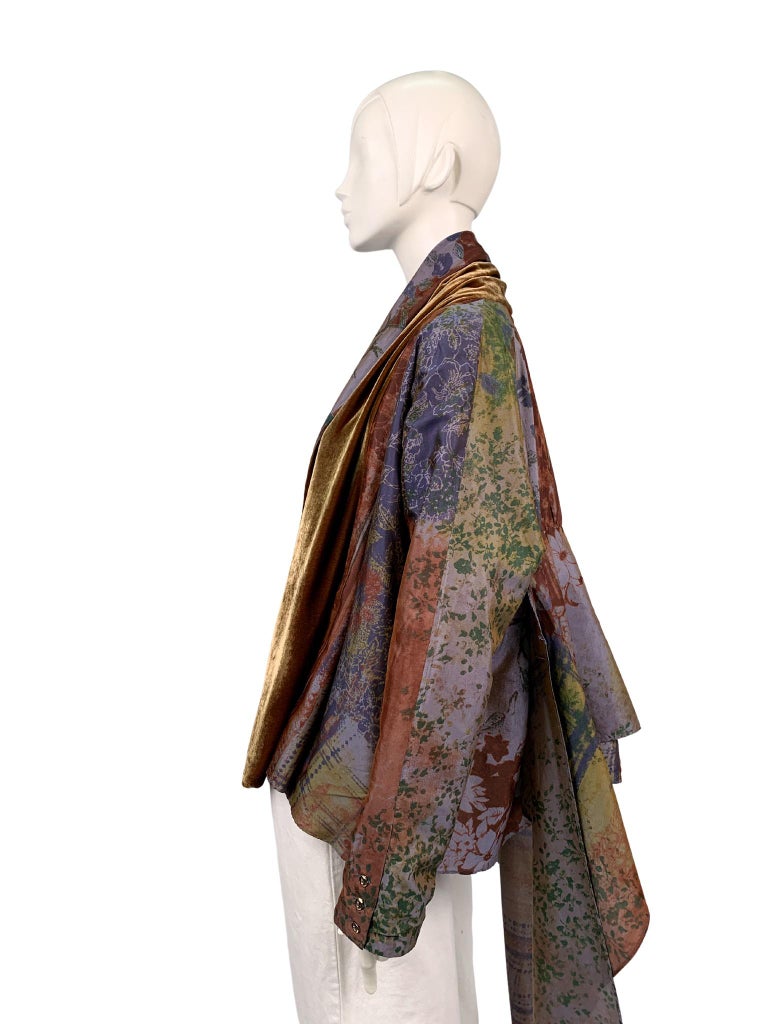 Etro Printed Silk and Velvet Patchwork Kimono Jacket with Sash Belt and Draperies at 1stDibs