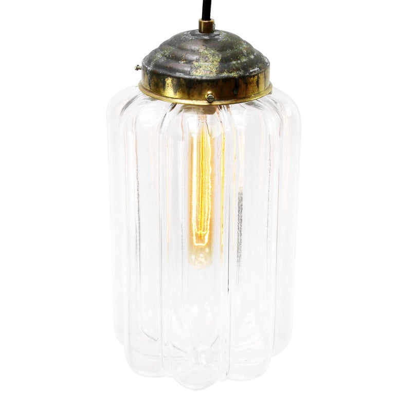 Vintage European Clear Glass Brass Pendant Lights For Sale at 1stDibs