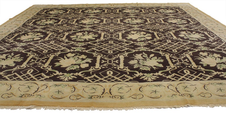 Vintage European Garden Rug with Renaissance Style, Square Area Rug For ...