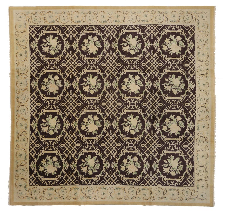 Vintage European Garden Rug with Renaissance Style, Square Area Rug For ...