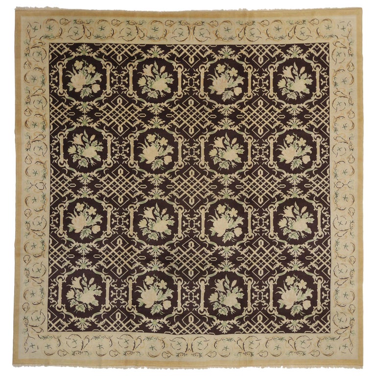 Vintage European Garden Rug with Renaissance Style, Square Area Rug For ...