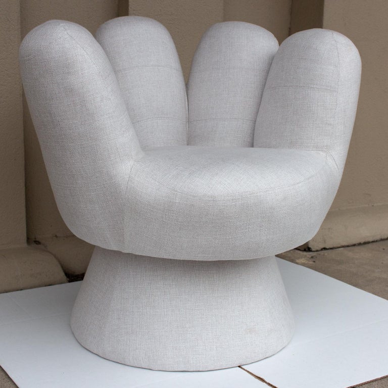 Vintage European Hand Chair with New Linen Upholstery at 1stDibs