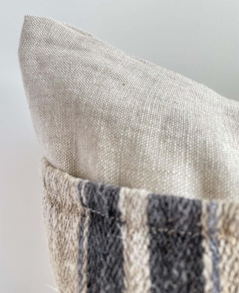 Vintage European Linen Grain Sack Pillow with Insert For Sale at 1stDibs