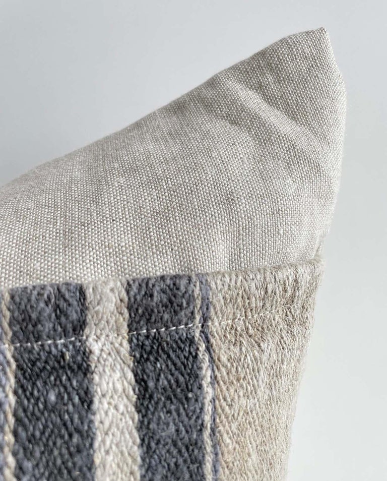 Vintage European Linen Grain Sack Pillow with Insert For Sale at 1stDibs