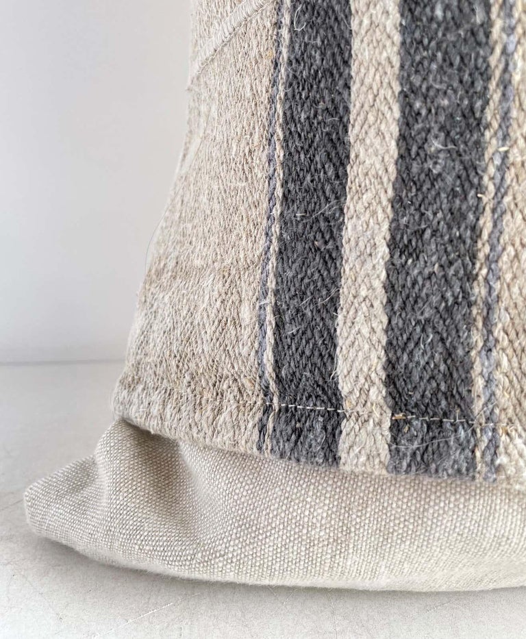Vintage European Linen Grain Sack Pillow with Insert For Sale at 1stDibs