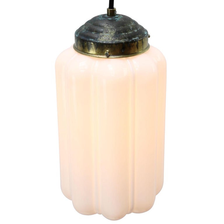 Vintage European White Opaline Milk Glass Brass Pendant Light For Sale ...