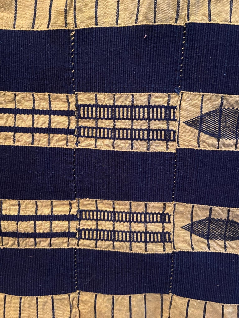 Vintage Ewe Kente Men’s Cloth in Blue and Yellow Striped Textile, Ghana ...