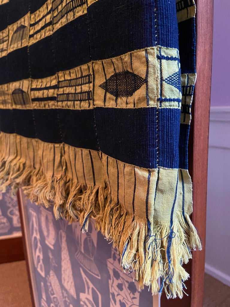 Vintage Ewe Kente Men’s Cloth in Blue and Yellow Striped Textile, Ghana ...