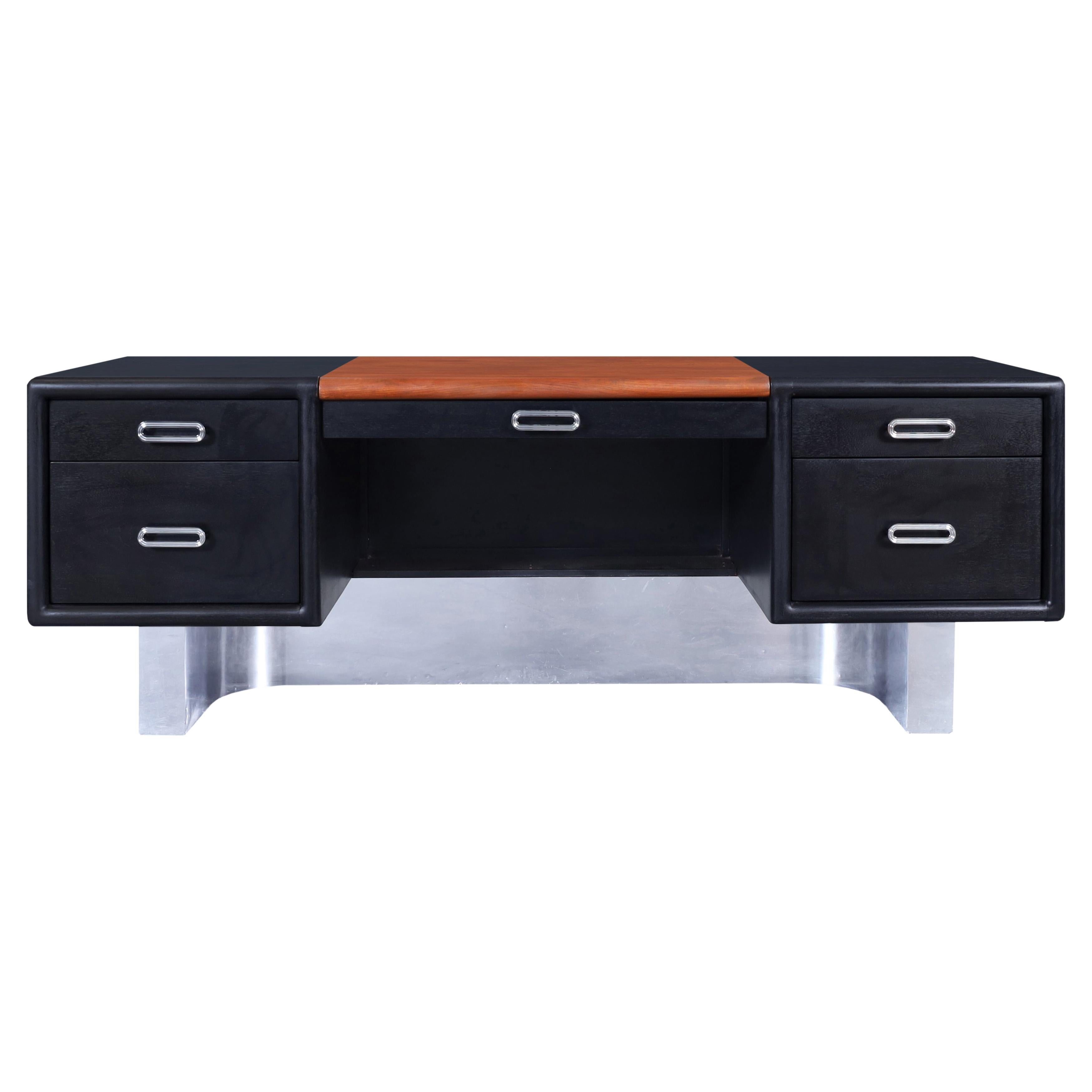 Vintage Executive Ebonized and Chrome Desk For Sale at 1stDibs