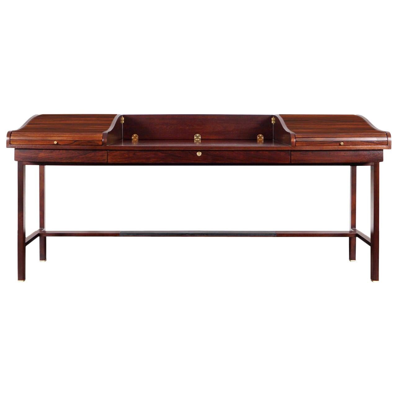 Roger Sprunger for Dunbar Rosewood and Stainless Executive Desk at 1stDibs
