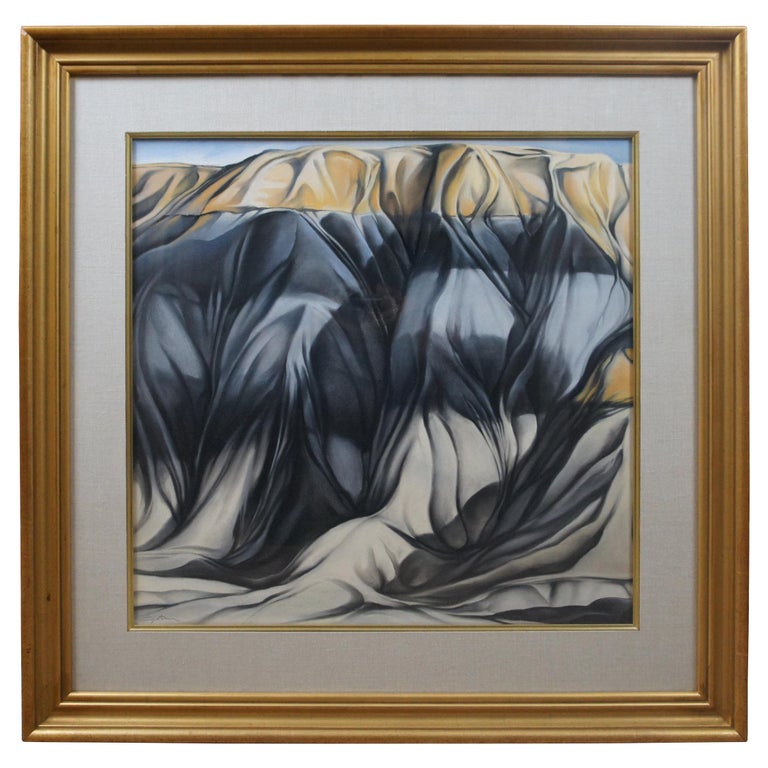 Vintage Expressionist Pastel Landscape Painting Signed Canyon Cliff ...