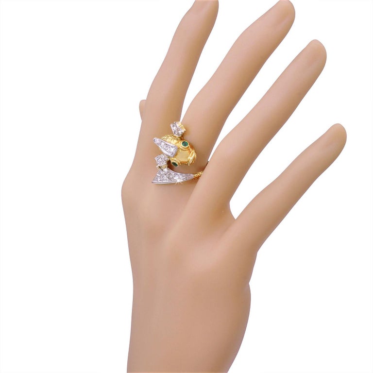 Vintage Exquisite 18 Karat Gold Diamond Emerald Koi Carp Fish Wrap Ring ...