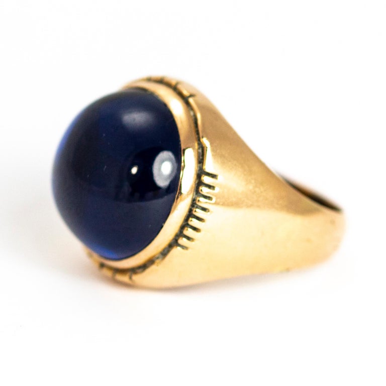 Vintage Extra Large Blue Stone Cabochon and 18 Carat Gold Bishops Ring ...