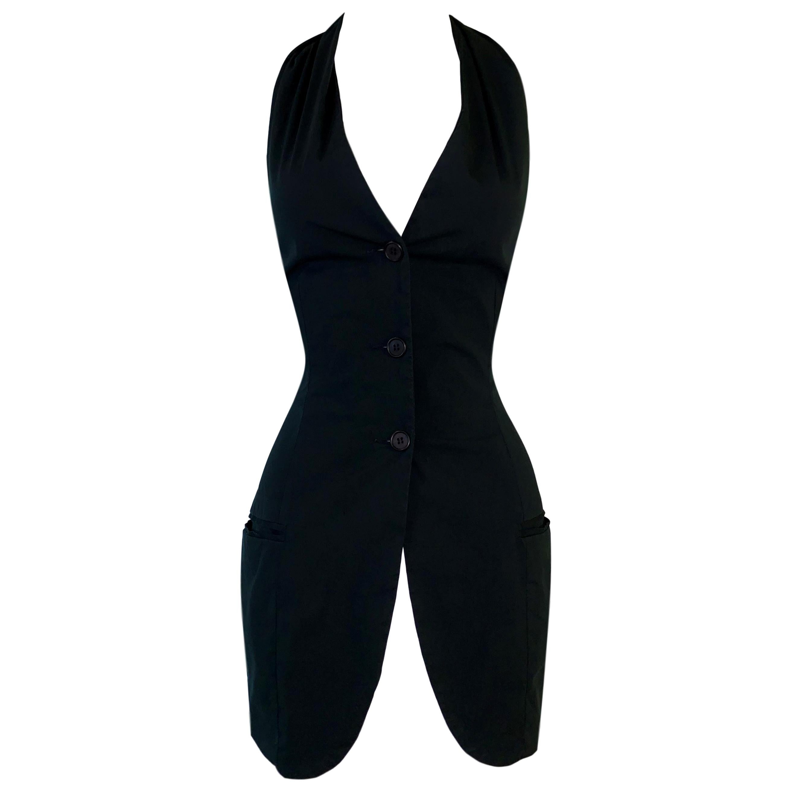 Vintage F/W 1991 Dolce and Gabbana Plunging Black Halter Micro Mini ...