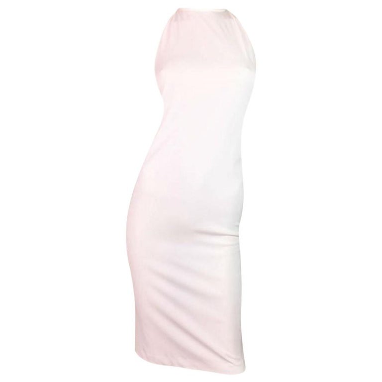 Vintage F/W 1996 Gucci by Tom Ford Sheer White Halter Gold Logo Dress ...