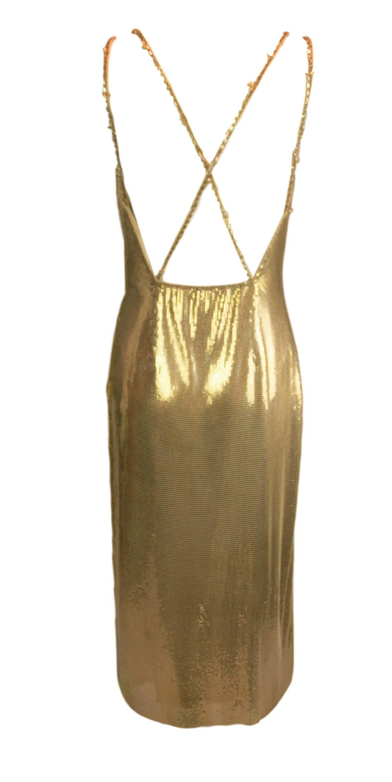 Vintage F/W 1998 Gianni Versace Runway Gold Metal Mesh Dress For Sale ...