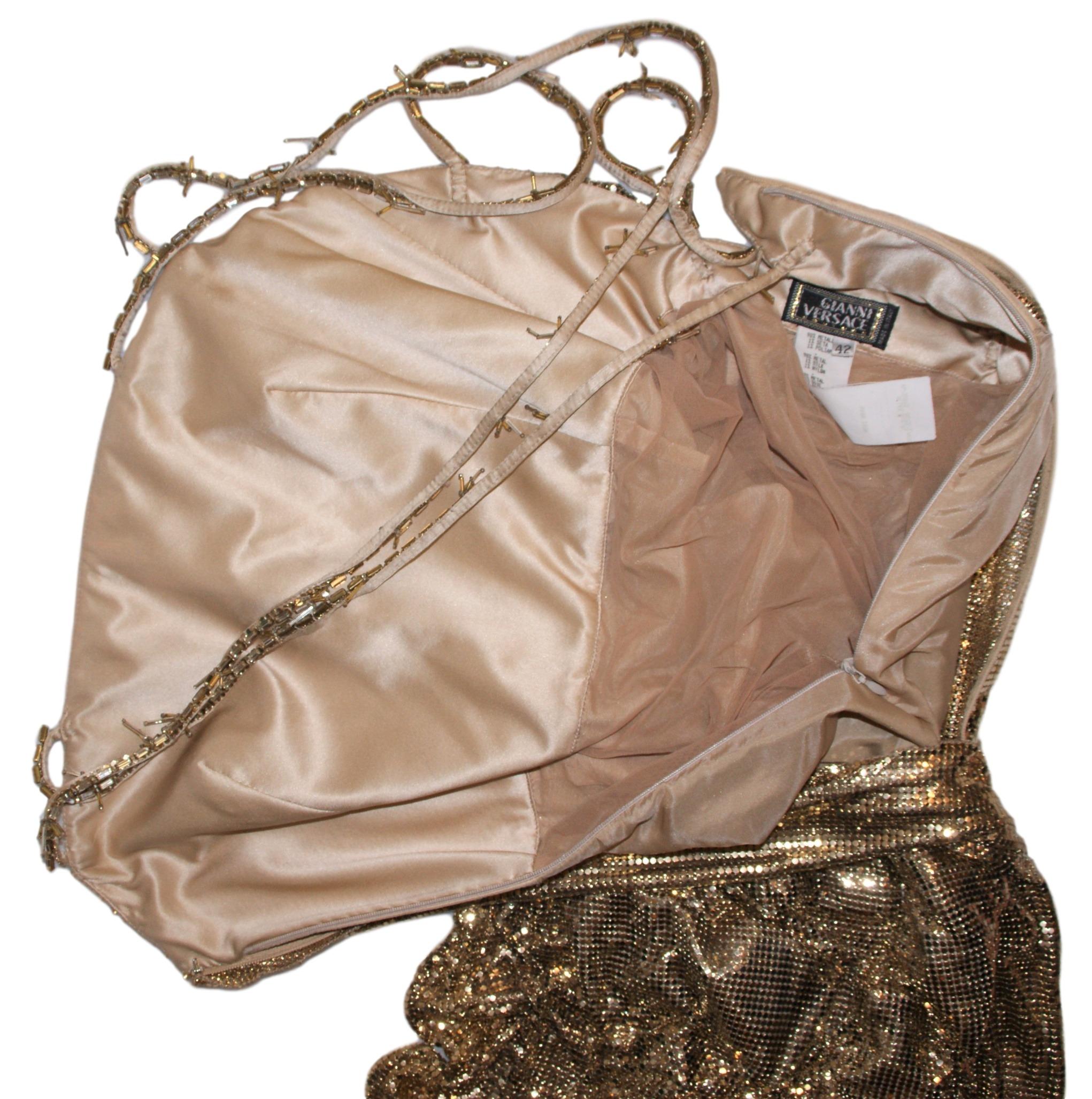 Vintage F/W 1998 Gianni Versace Runway Gold Metal Mesh Dress For Sale ...