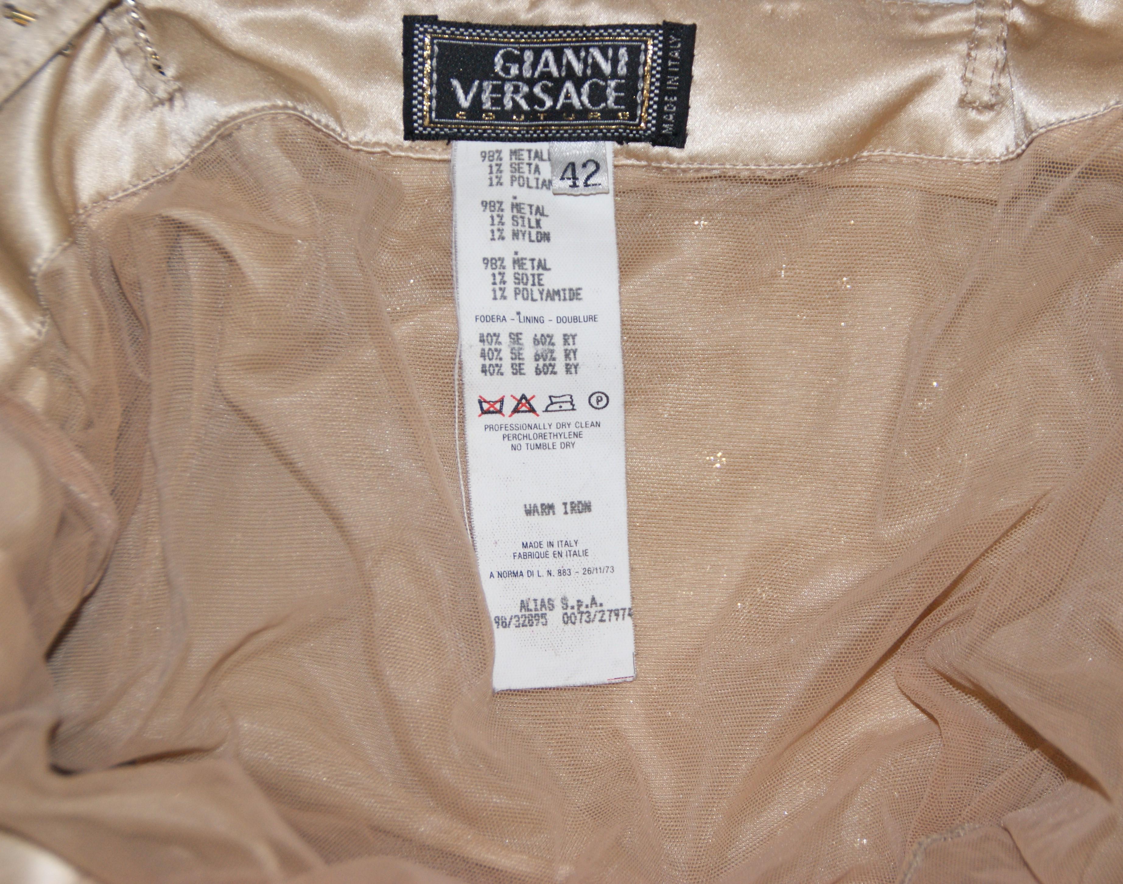 Vintage F/W 1998 Gianni Versace Runway Gold Metal Mesh Dress For Sale ...