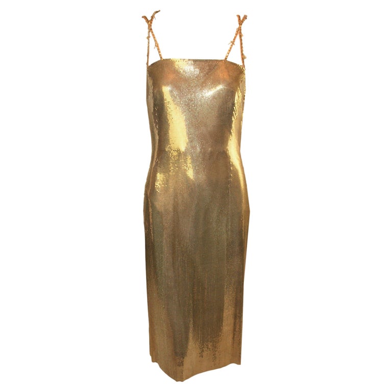 Vintage F/W 1998 Gianni Versace Runway Gold Metal Mesh Dress For Sale ...