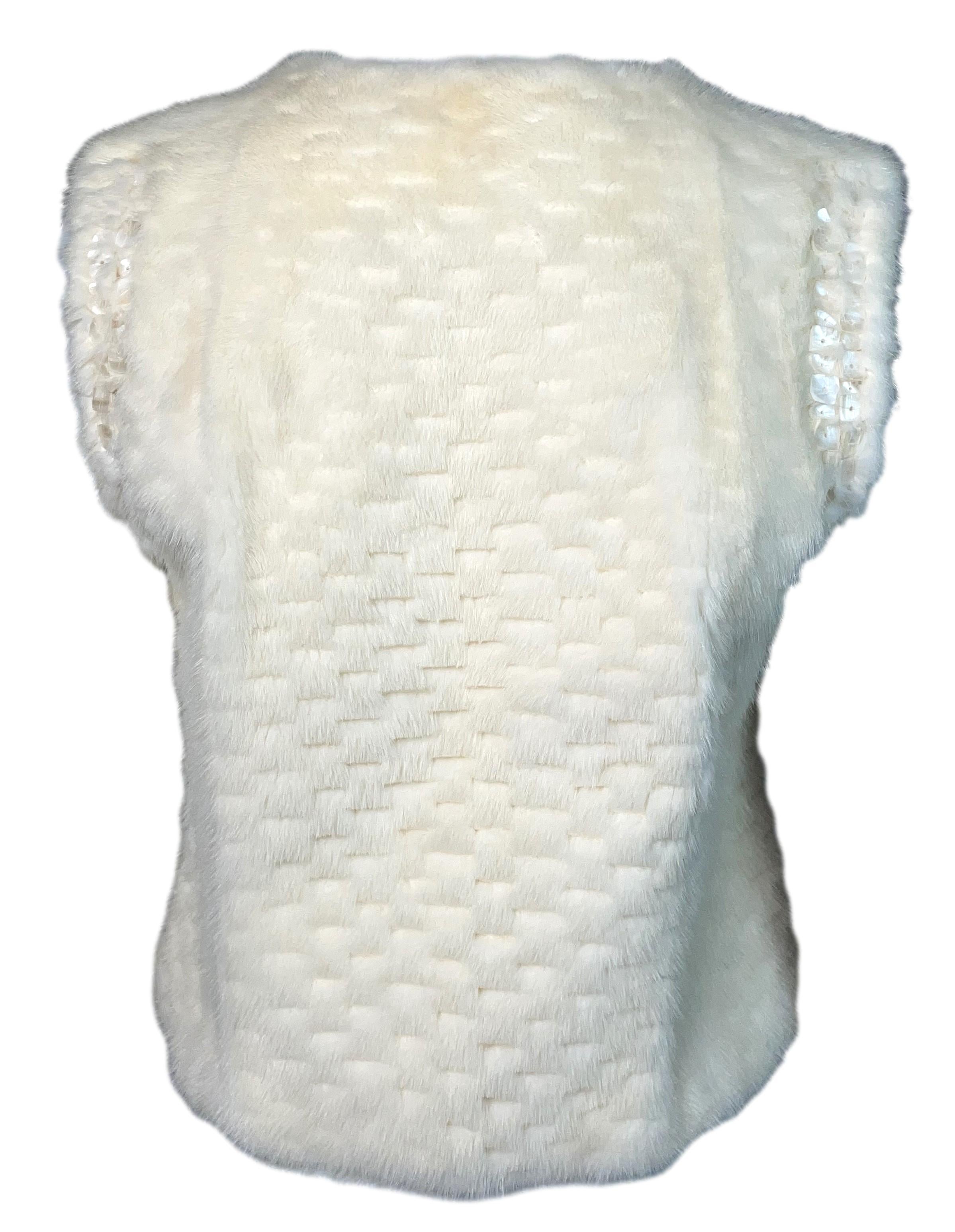 Vintage F/W 1999 Gianni Versace Runway Ivory Mink Fur Vest Top For Sale ...