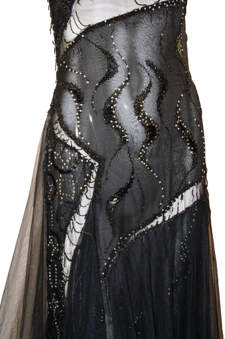 Vintage F/W 1999 Gianni Versace Runway Sheer Beaded Black Silk Gown ...