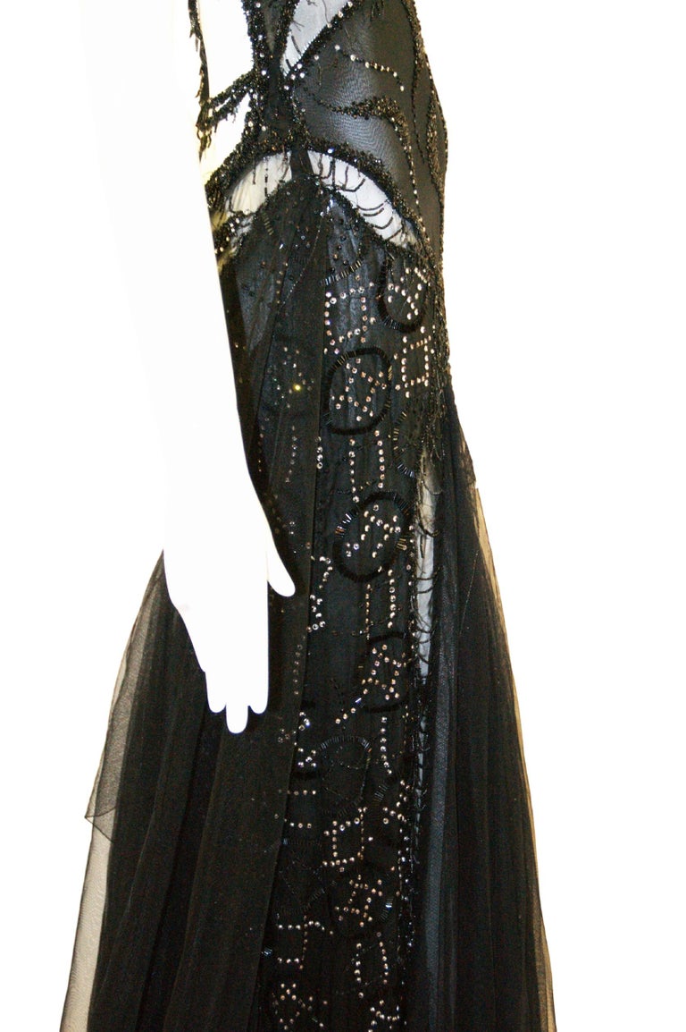 Vintage F/W 1999 Gianni Versace Runway Sheer Beaded Black Silk Gown ...