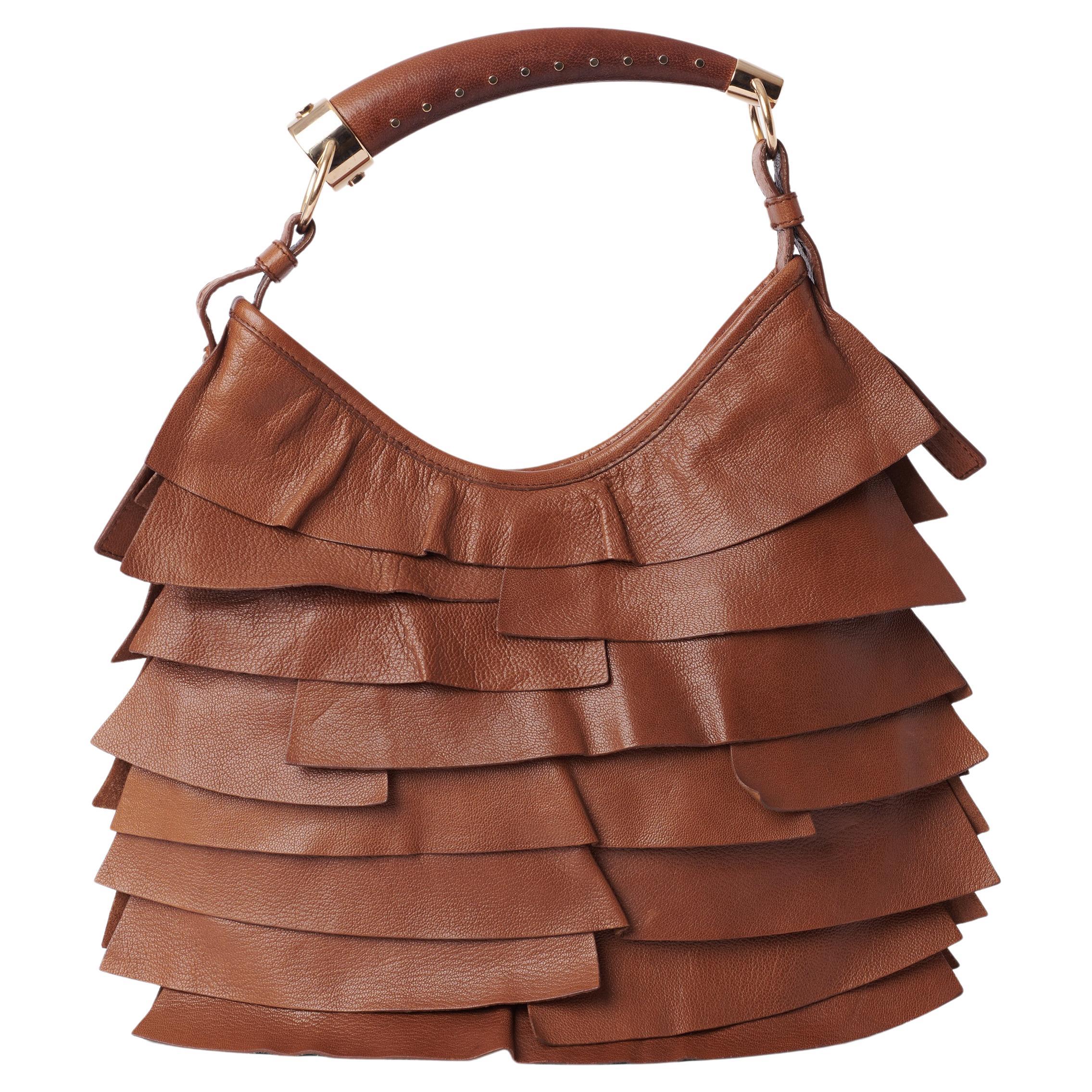 Vintage F/W 2004 Chocolate Brown St Tropez Ruffled Bag For Sale at 1stDibs