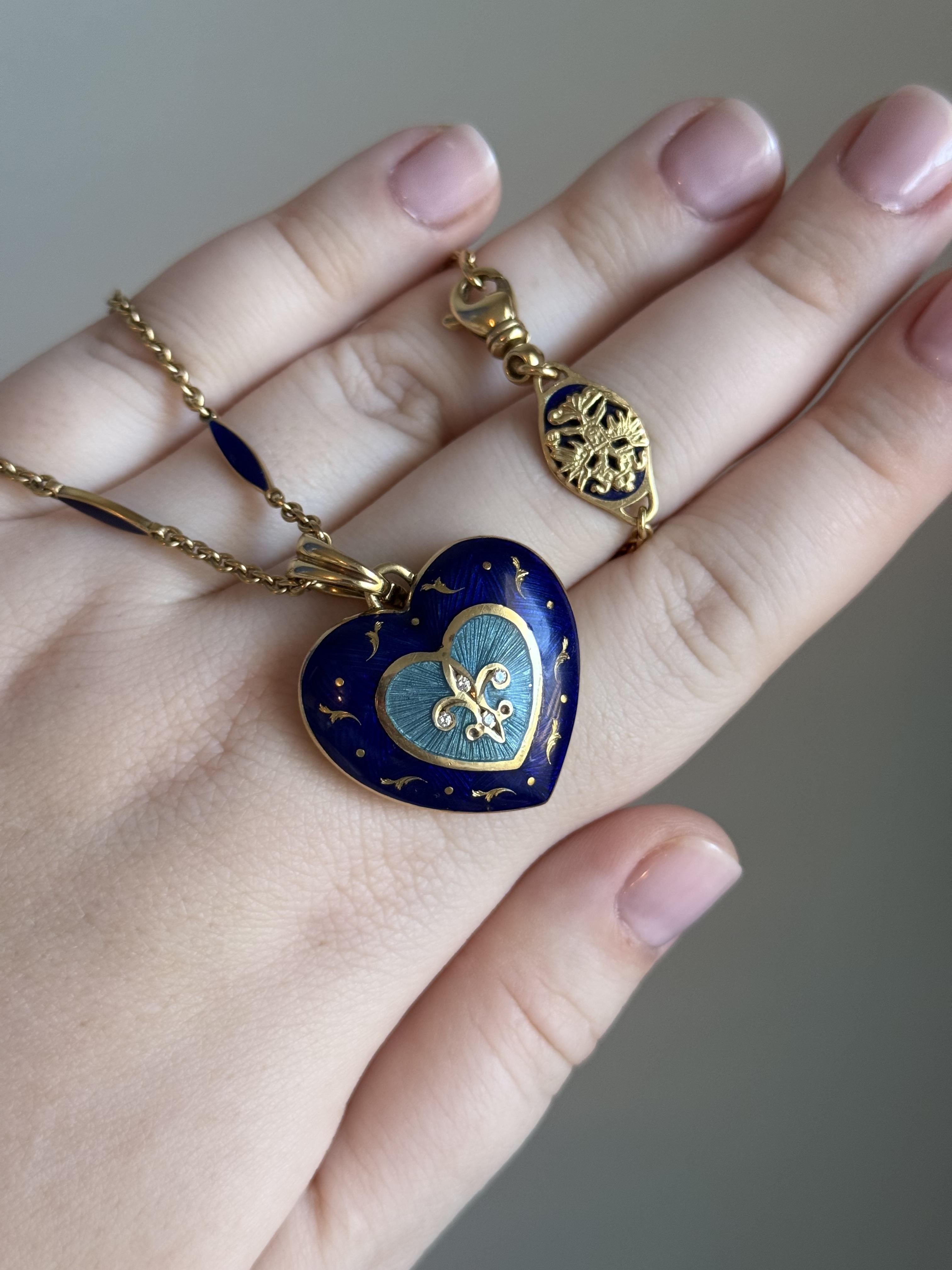 Vintage Faberge by Victor Mayor Enamel Heart Necklace For Sale at 1stDibs