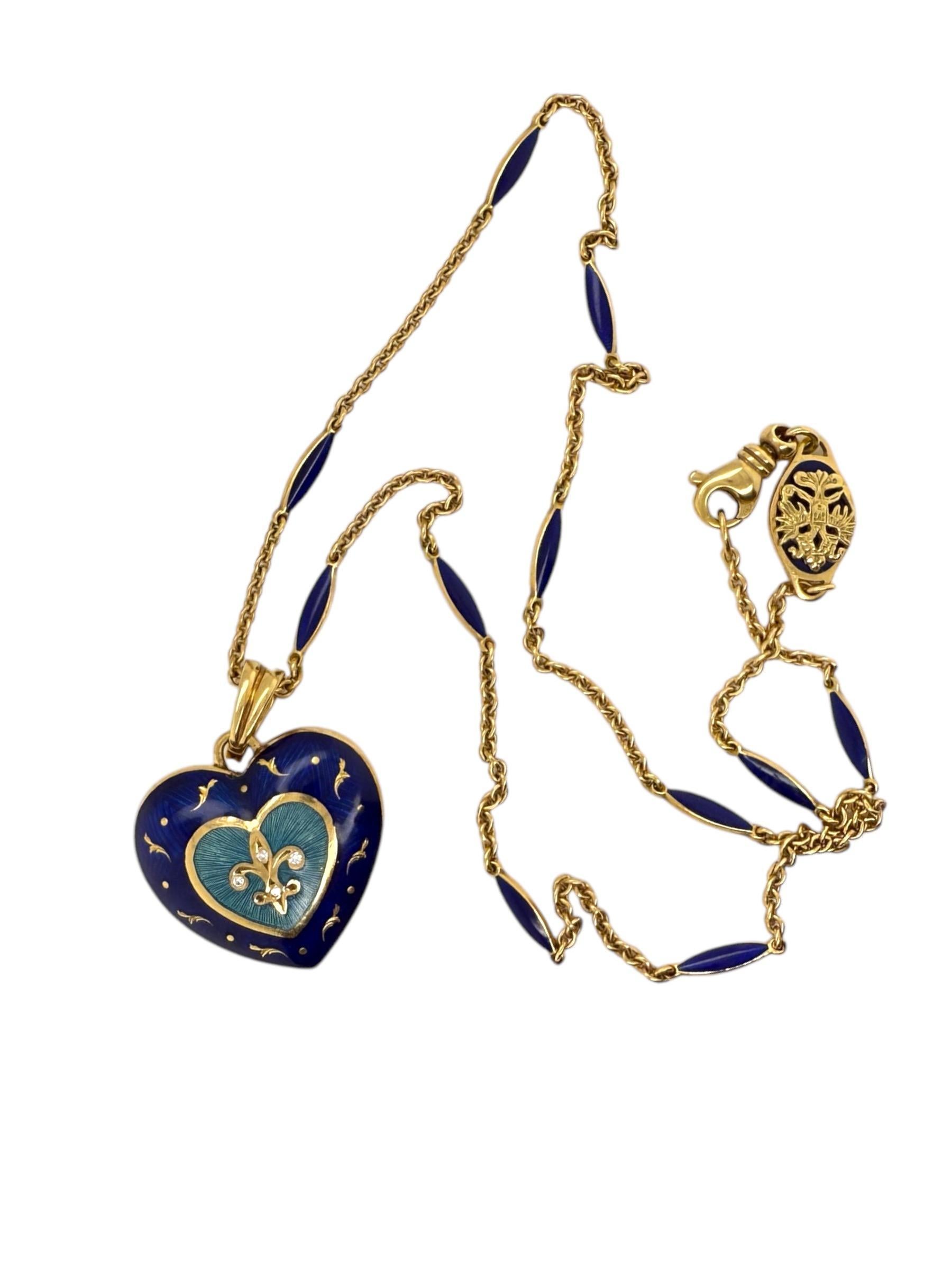 Vintage Faberge by Victor Mayor Enamel Heart Necklace For Sale at 1stDibs