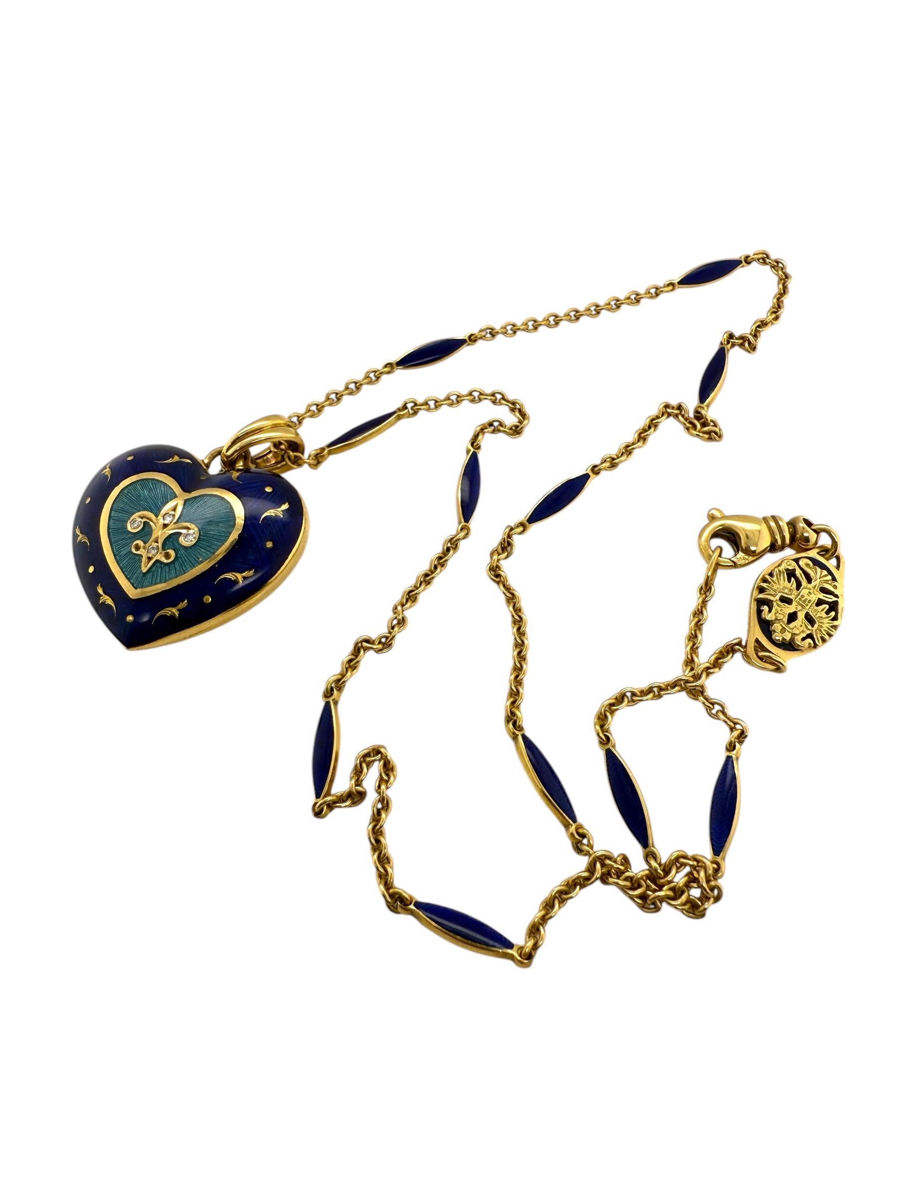 Vintage Faberge by Victor Mayor Enamel Heart Necklace For Sale at 1stDibs