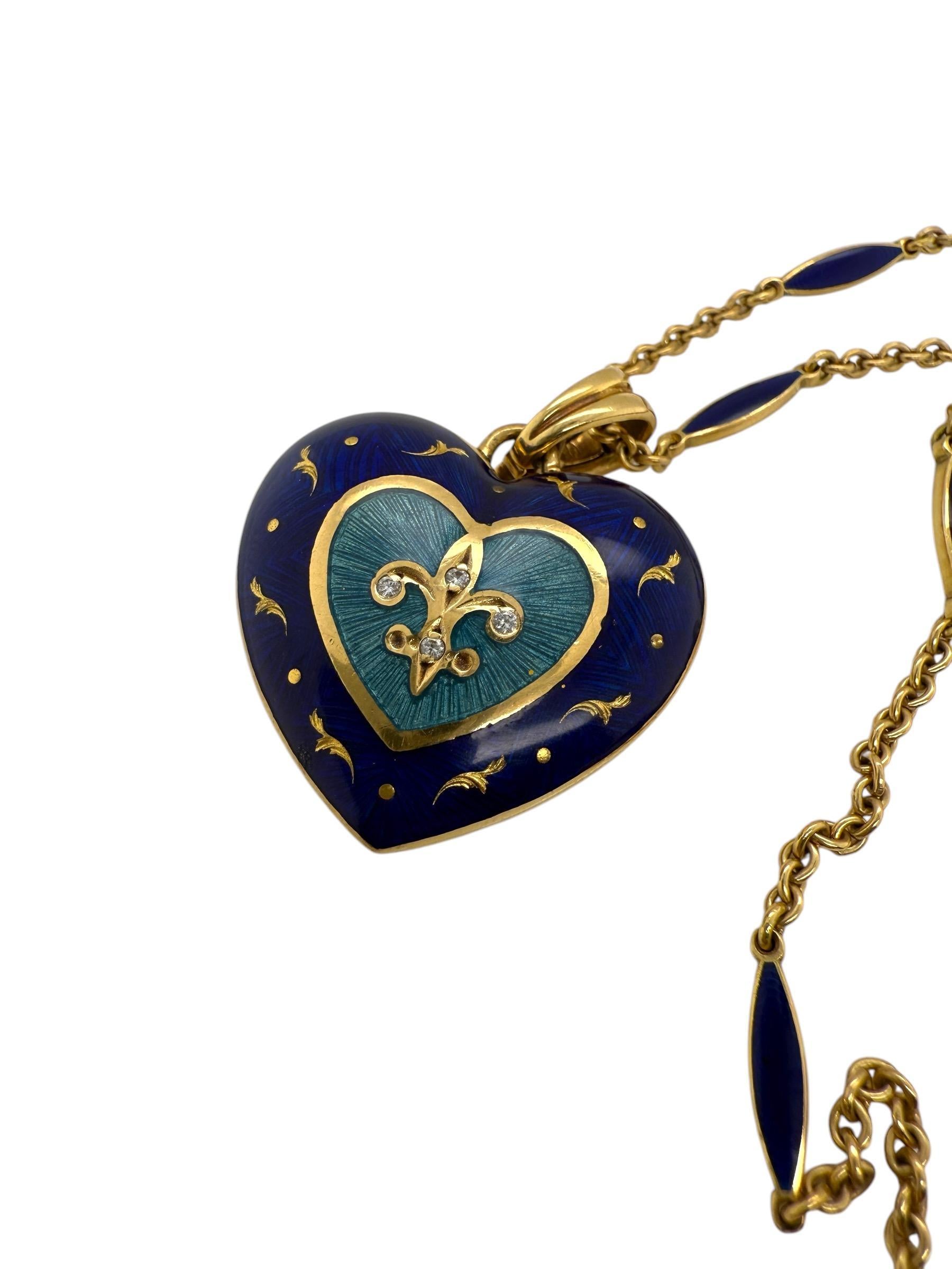 Vintage Faberge by Victor Mayor Enamel Heart Necklace For Sale at 1stDibs