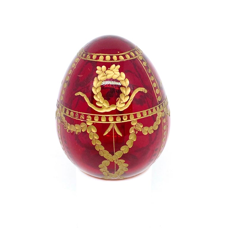 Vintage Faberge Russia Style Ruby Red Glass Egg with Etched Royal ...