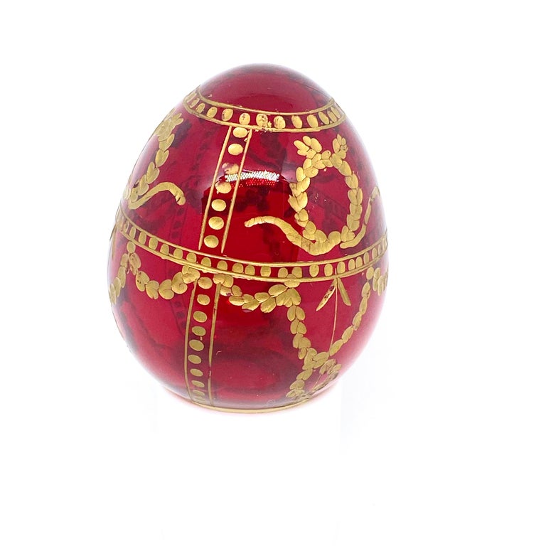 Vintage Faberge Russia Style Ruby Red Glass Egg with Etched Royal ...