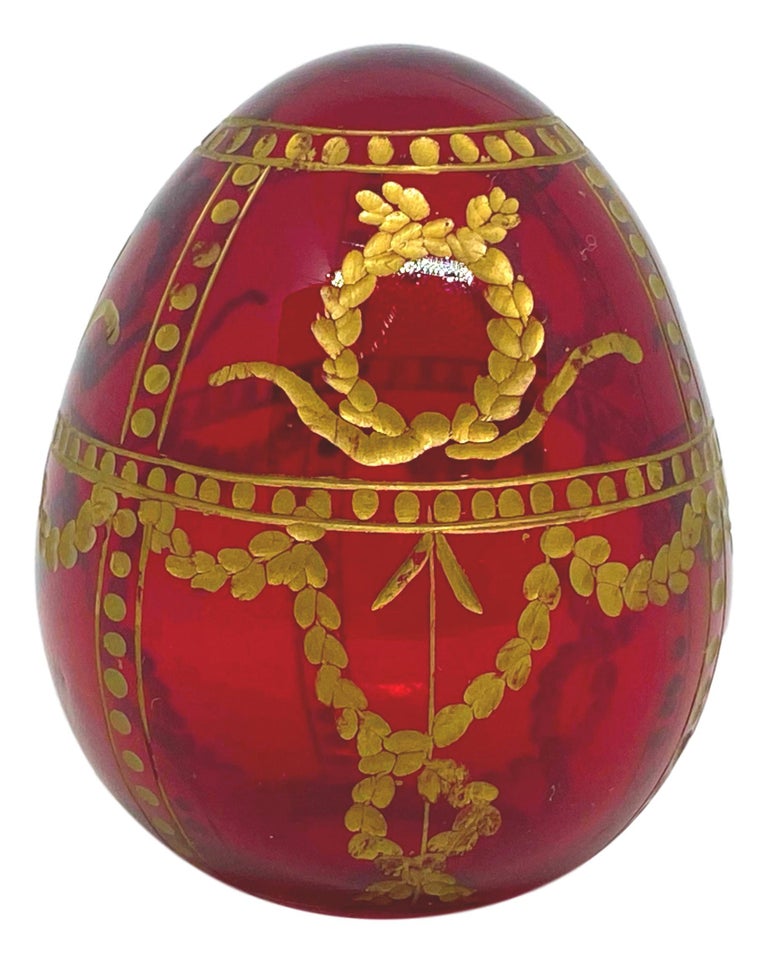 Vintage Faberge Russia Style Ruby Red Glass Egg with Etched Royal ...
