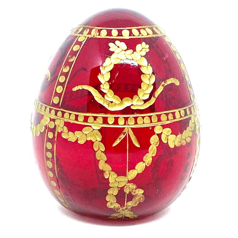 Vintage Faberge Russia Style Ruby Red Glass Egg with Etched Royal ...