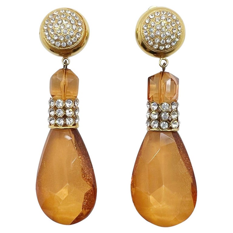 Vintage Faceted Amber Inspired Statement Drop Earrings 1970s For Sale ...