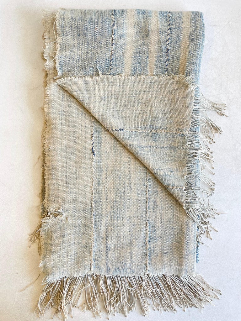 Vintage Faded Blue African Mali Cloth or Throw For Sale at 1stDibs