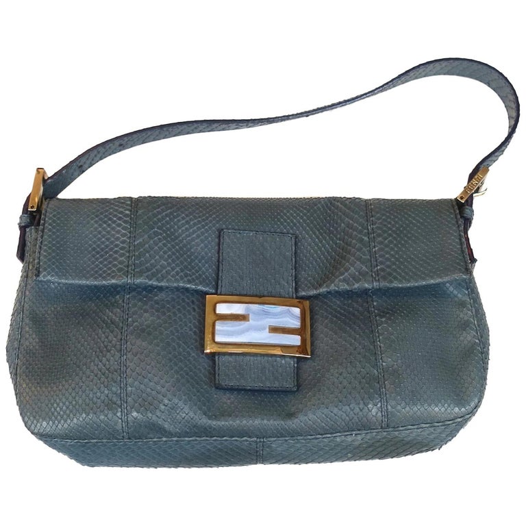 Vintage Famous Baguette Signed FENDI ITALY Gray Python Handbag For Sale ...