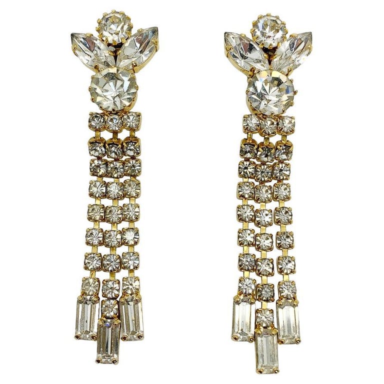 Vintage Fancy Cut Crystal Drop Earrings 1960s For Sale at 1stDibs
