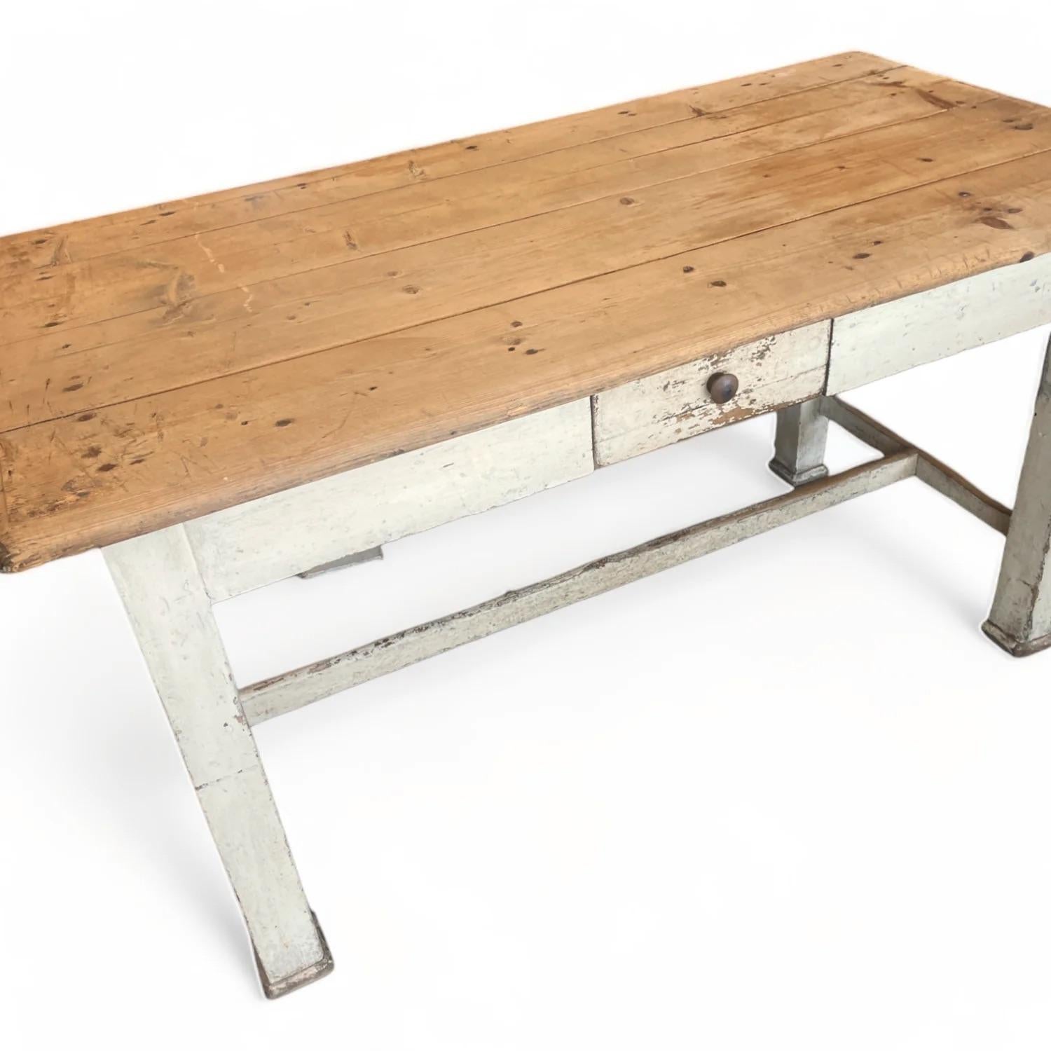 Vintage Farm Table with Drawer For Sale at 1stDibs