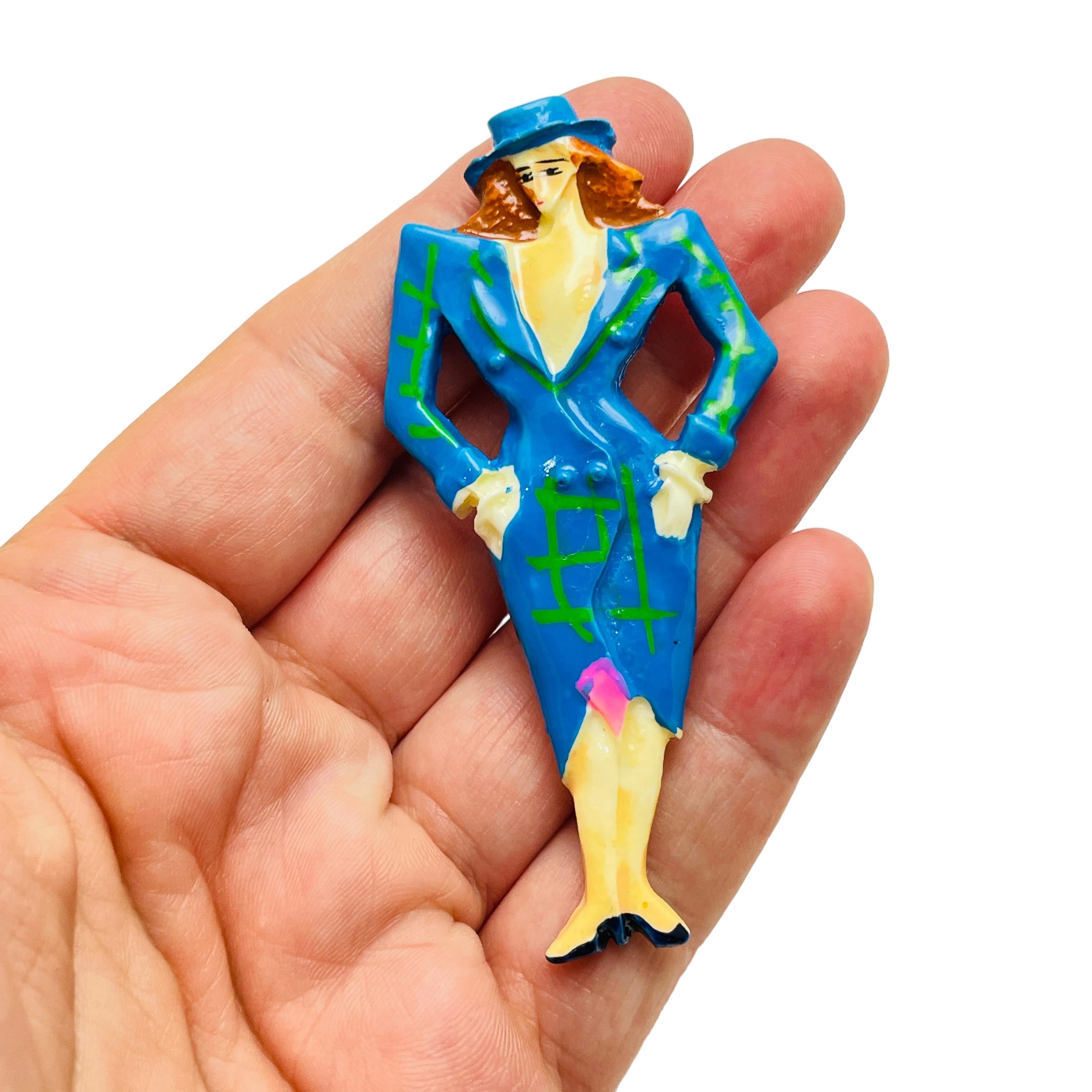 Vintage fashion lady in hat designer brooch For Sale at 1stDibs