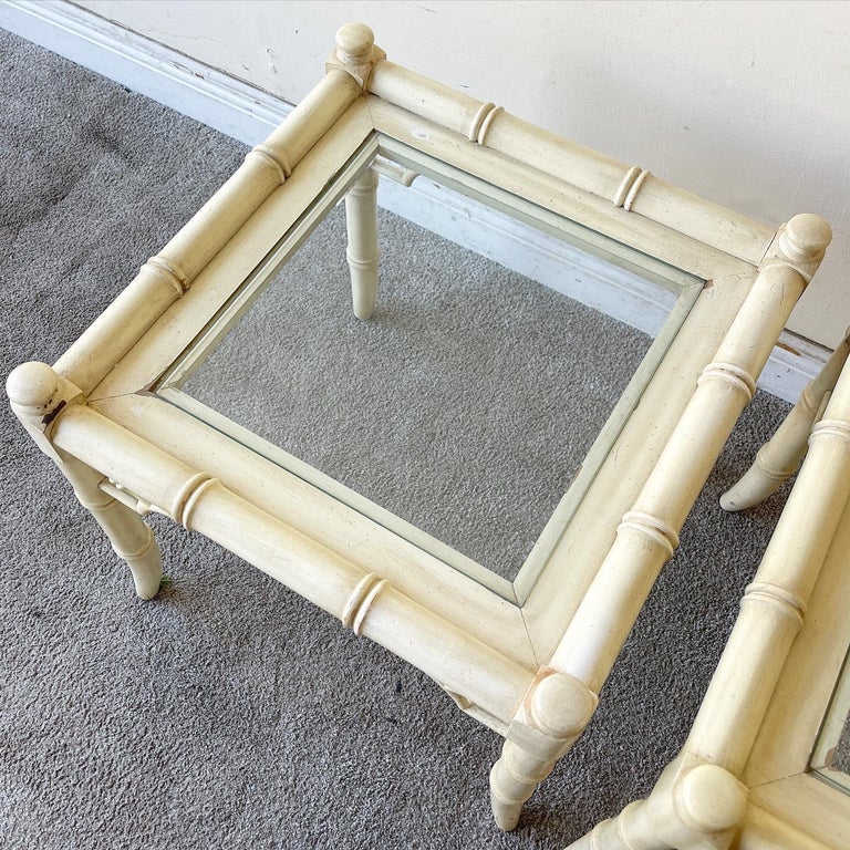 Vintage Faux Bamboo Glass Top Side Tables by Thomasville For Sale at ...