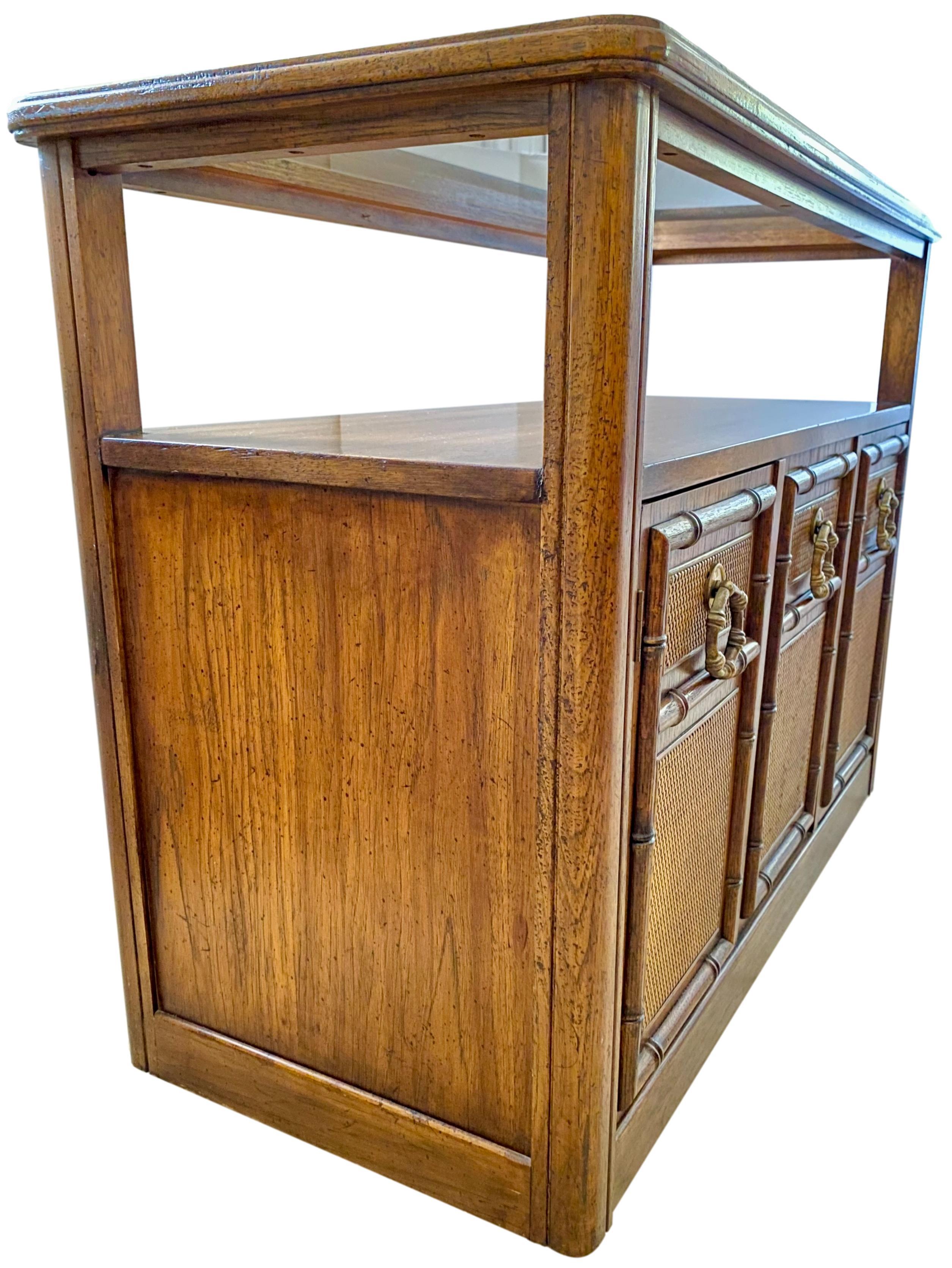 Vintage Faux Bamboo Rolling Console Table Cabinet For Sale at 1stDibs ...