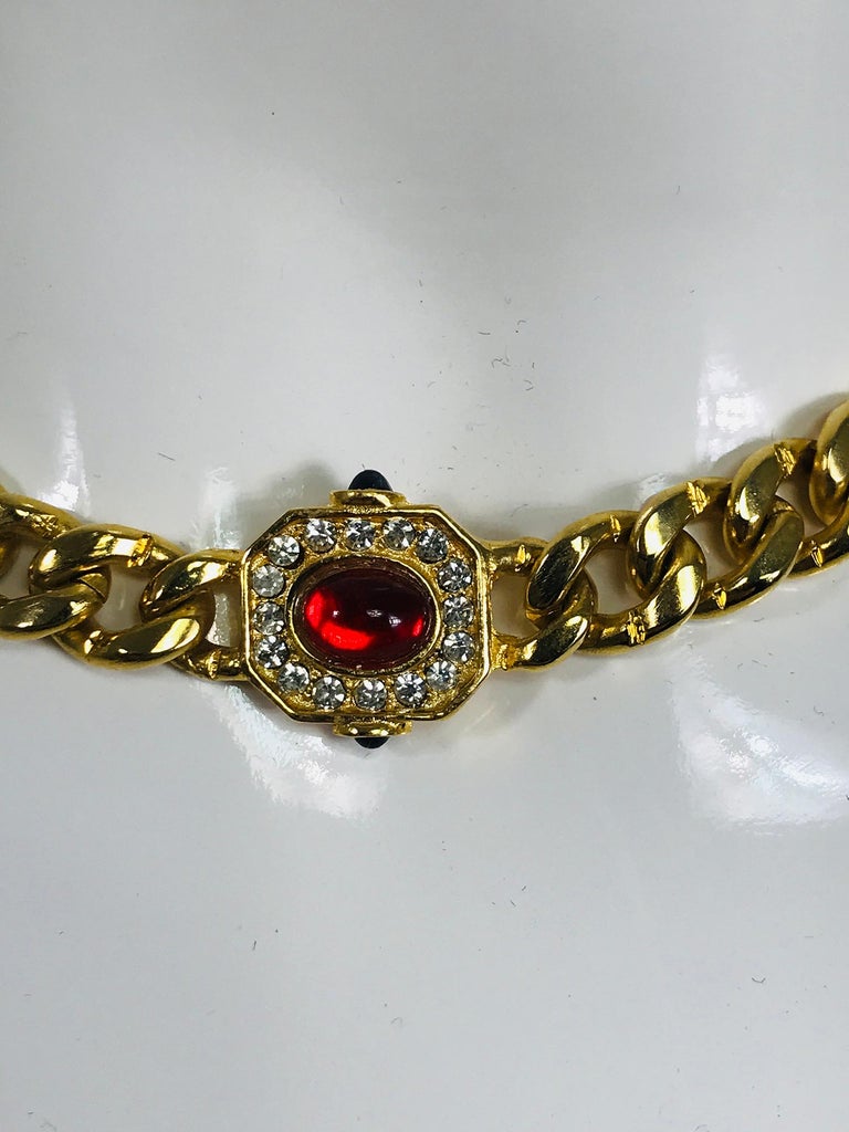 Vintage Faux Jewel Gold Metal Choker Necklace 1990s For Sale at 1stDibs