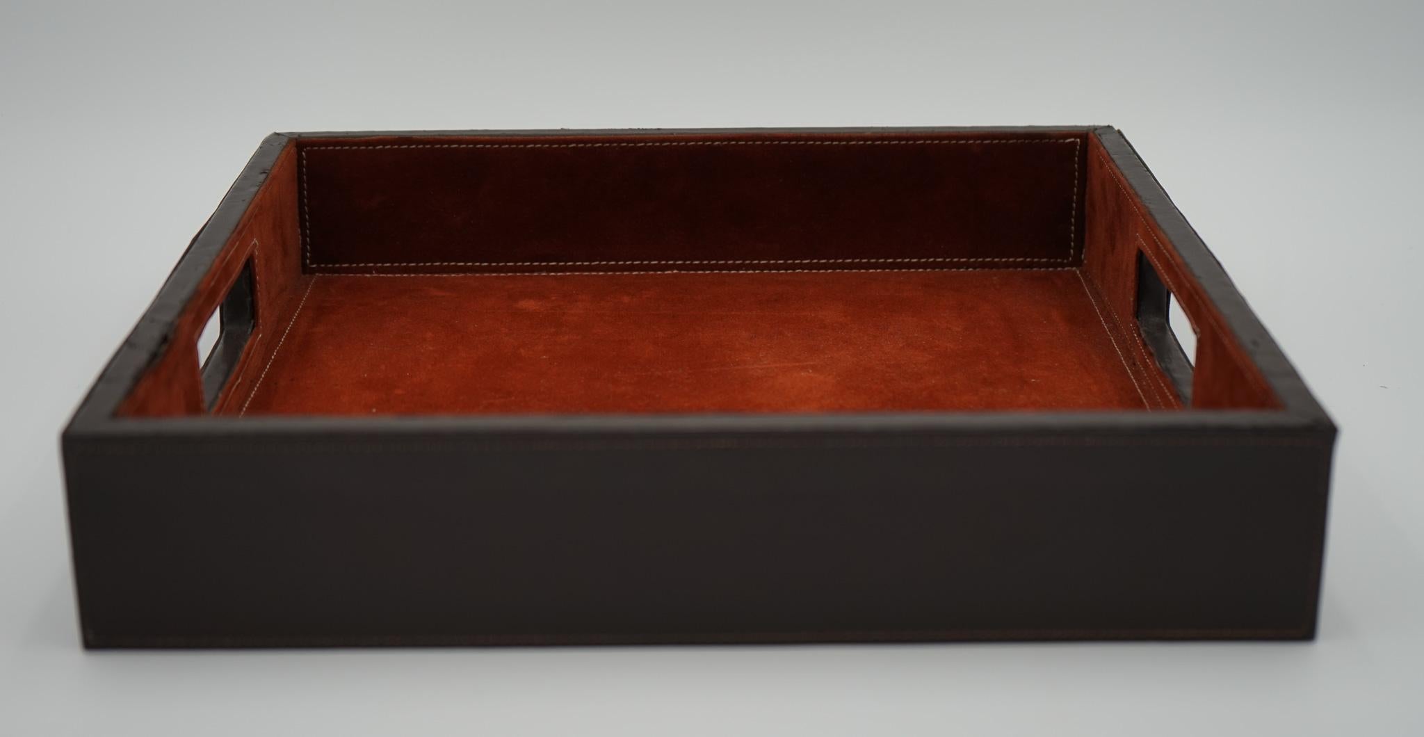 VINTAGE FAUX LEATHER SERVING DECORATIVE BUTLER TRAY WITH SUEDE LINiNG ...
